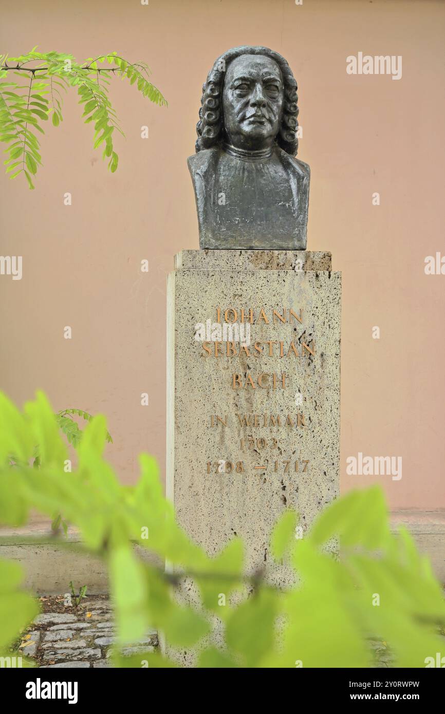 Johann Sebastian Bach monument with bust, inscription, bronze, pedestal ...