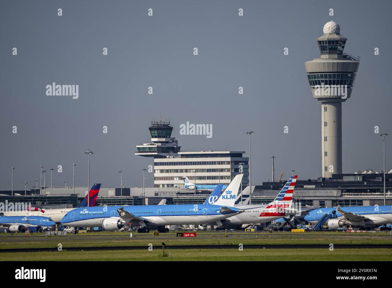 Aircraft at Amsterdam Schiphol Airport, taxiway, apron, air traffic ...