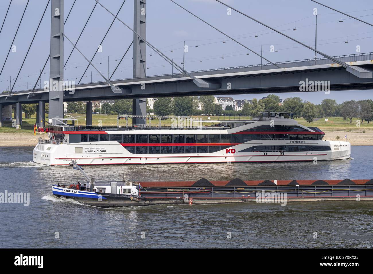Shipping traffic on the Rhine near Duesseldorf, KD Schiff Rhein Galaxie ...