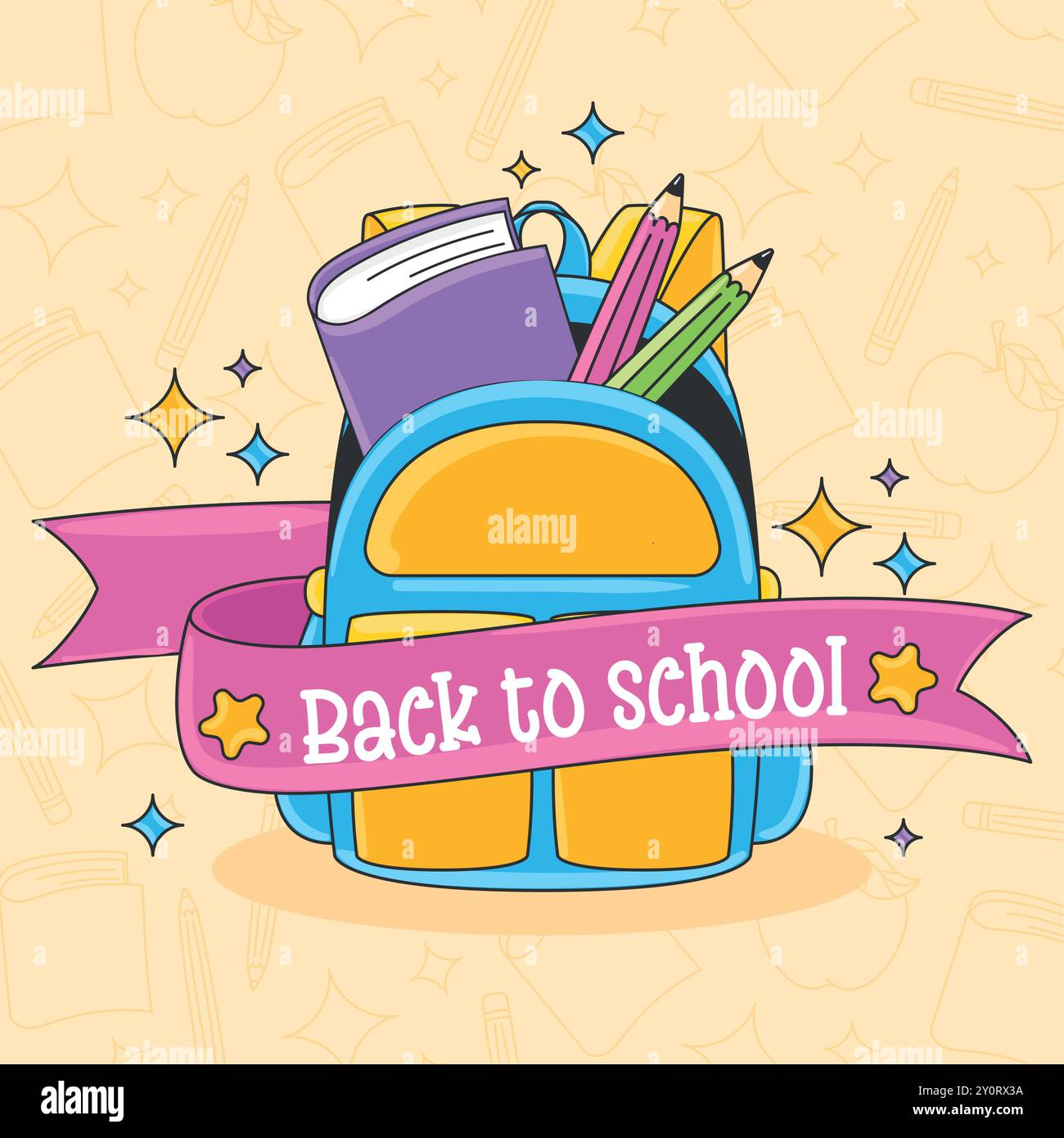 School backpack with books and back to school banner Vector Stock ...