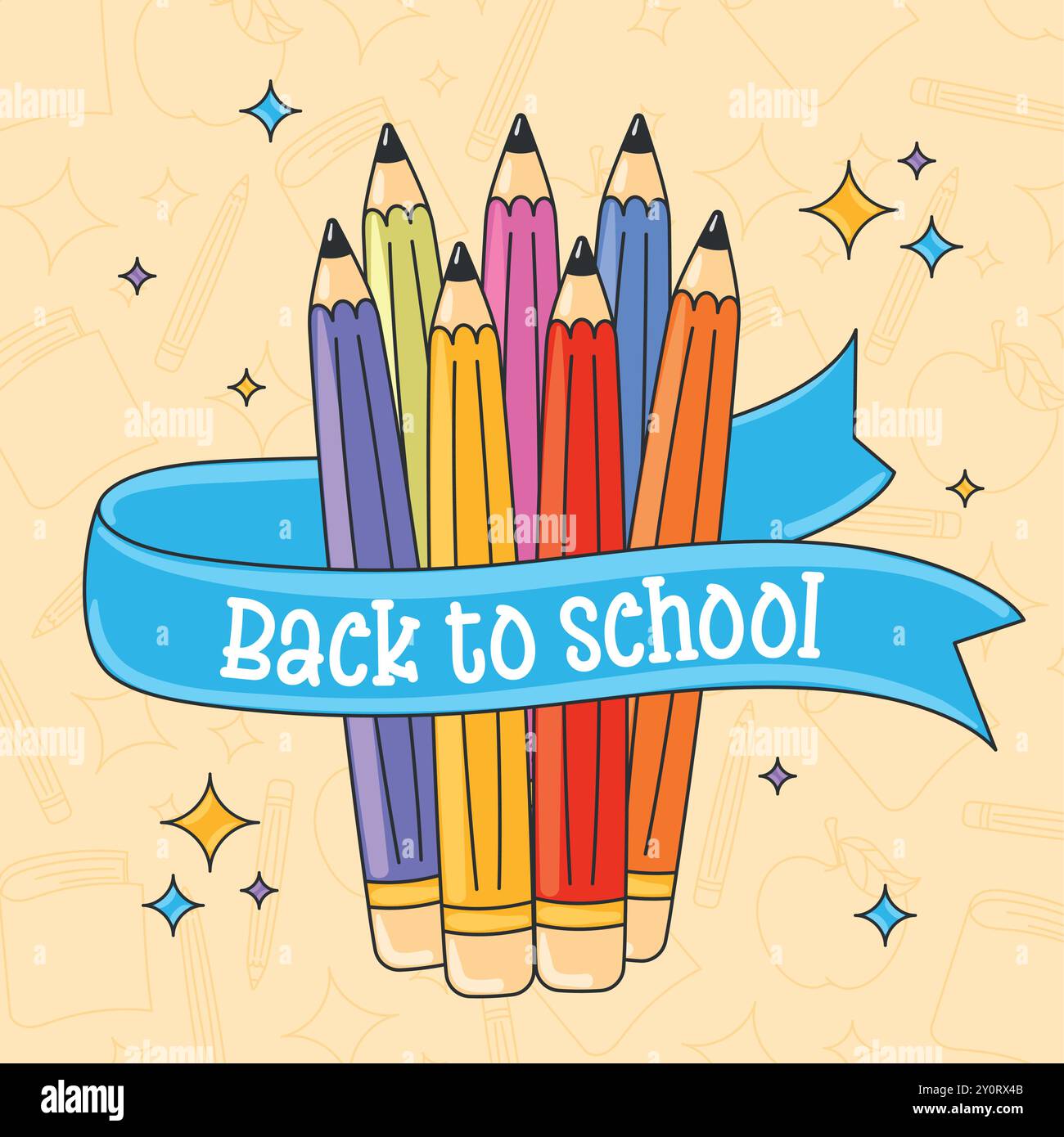 Colored pencils with back to school blue ribbon banner Vector Stock ...
