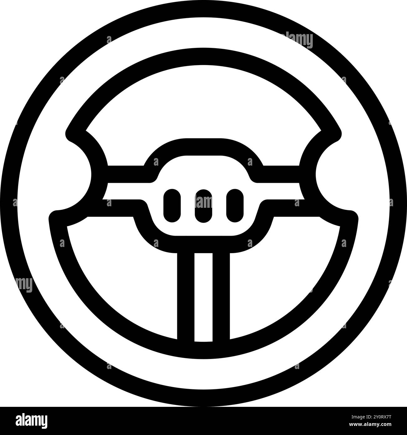 Simple black outline of a steering wheel with buttons, symbolizing ...