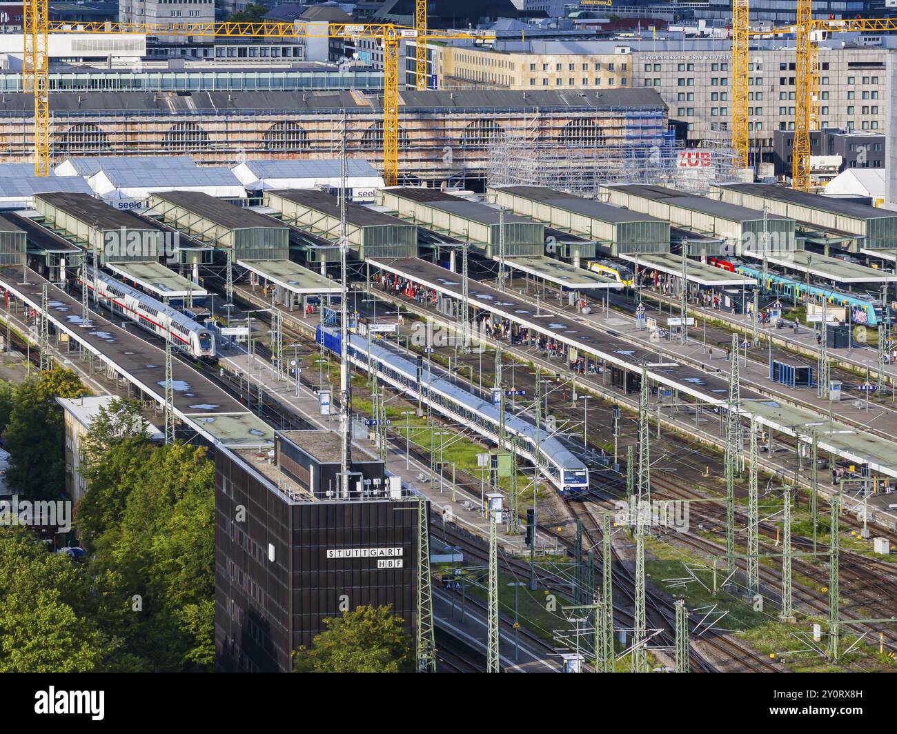 Track apron at the main station, platform with regional train and ...