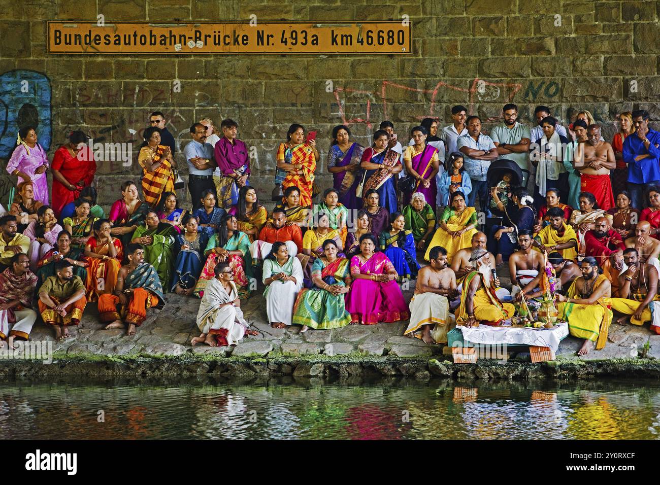 Hindus under the motorway bridge of the A2 at and in the Datteln-Hamm ...