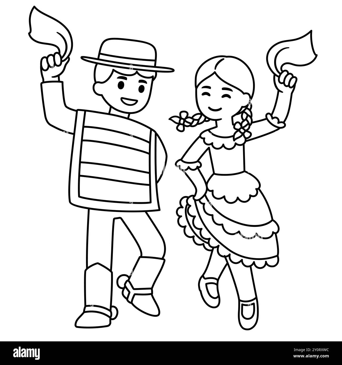 Cute cartoon children dancing Cueca, traditional dance in Chile. Boy ...