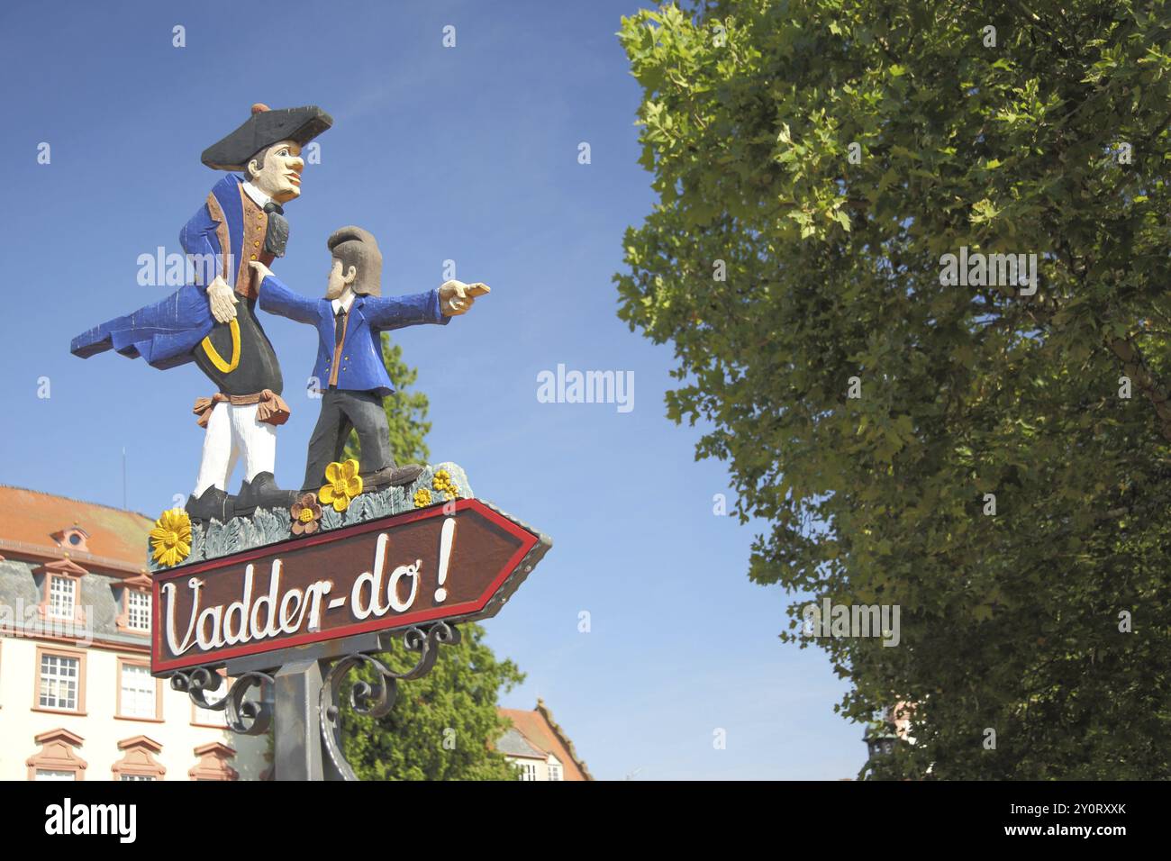 Sign with figures and inscription Vadder-do in Hessian dialect, father ...