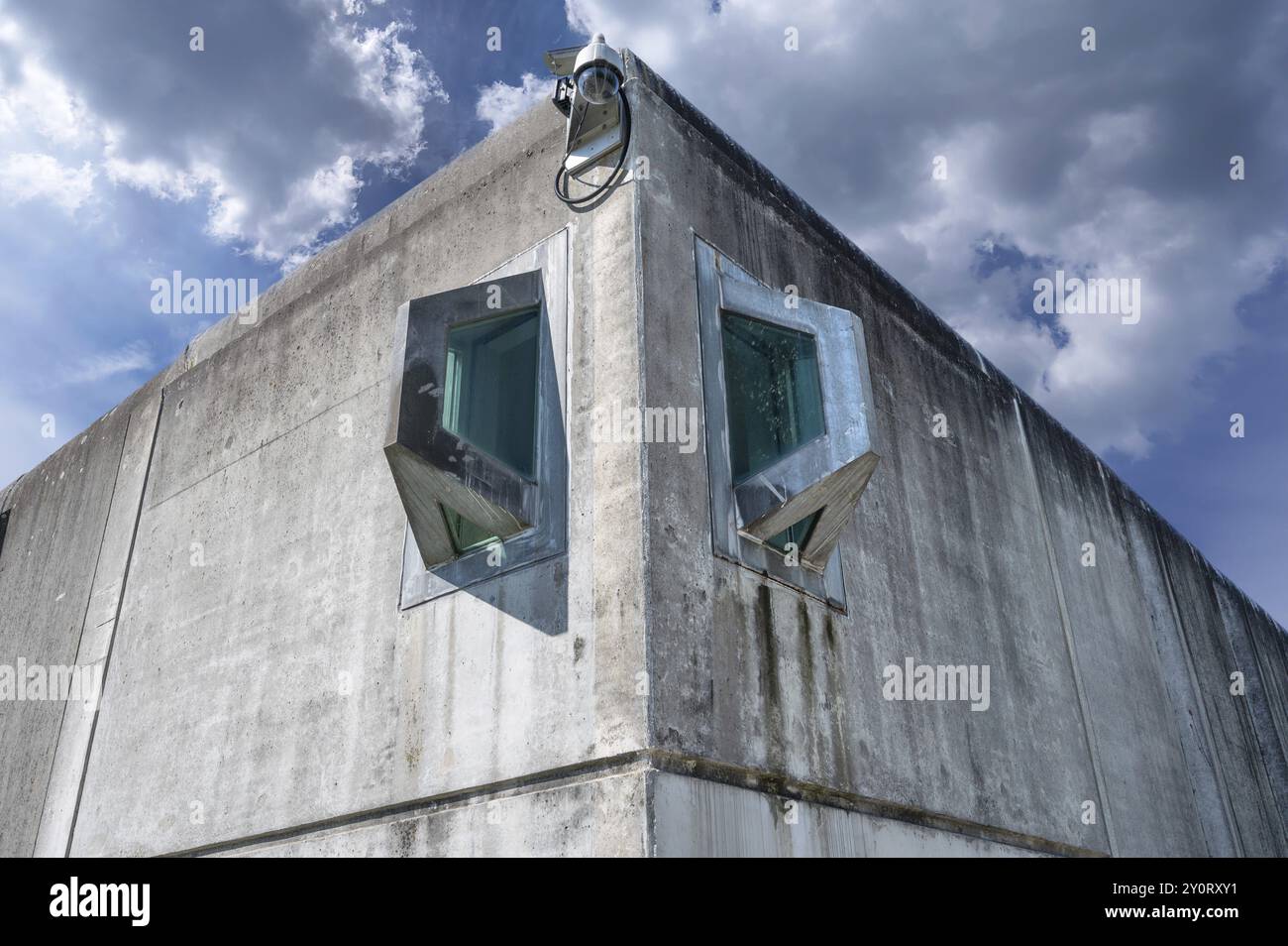 Observation window in the wall of the prison, JVA, Mannertstrasse 6 ...
