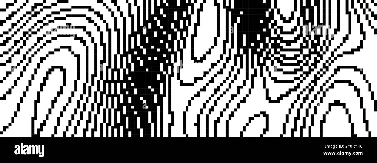 Dithered wavy curve line texture. Black pixelated glitch background ...