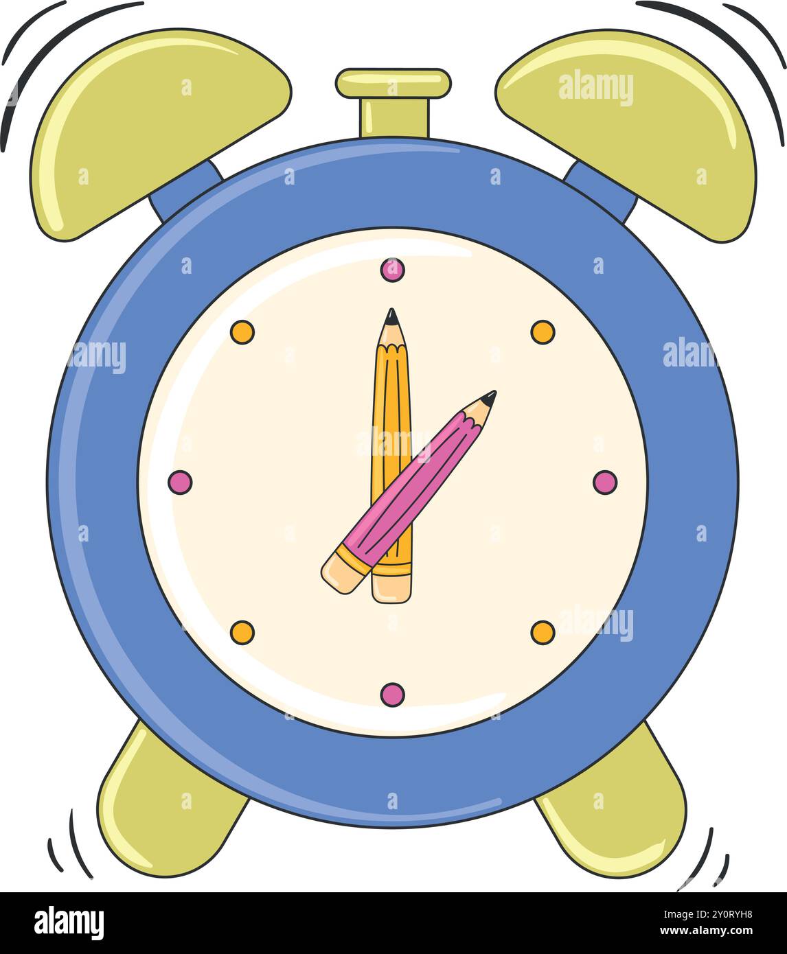 Cartoon alarm clock with pencils as clock hands Vector Stock Vector ...