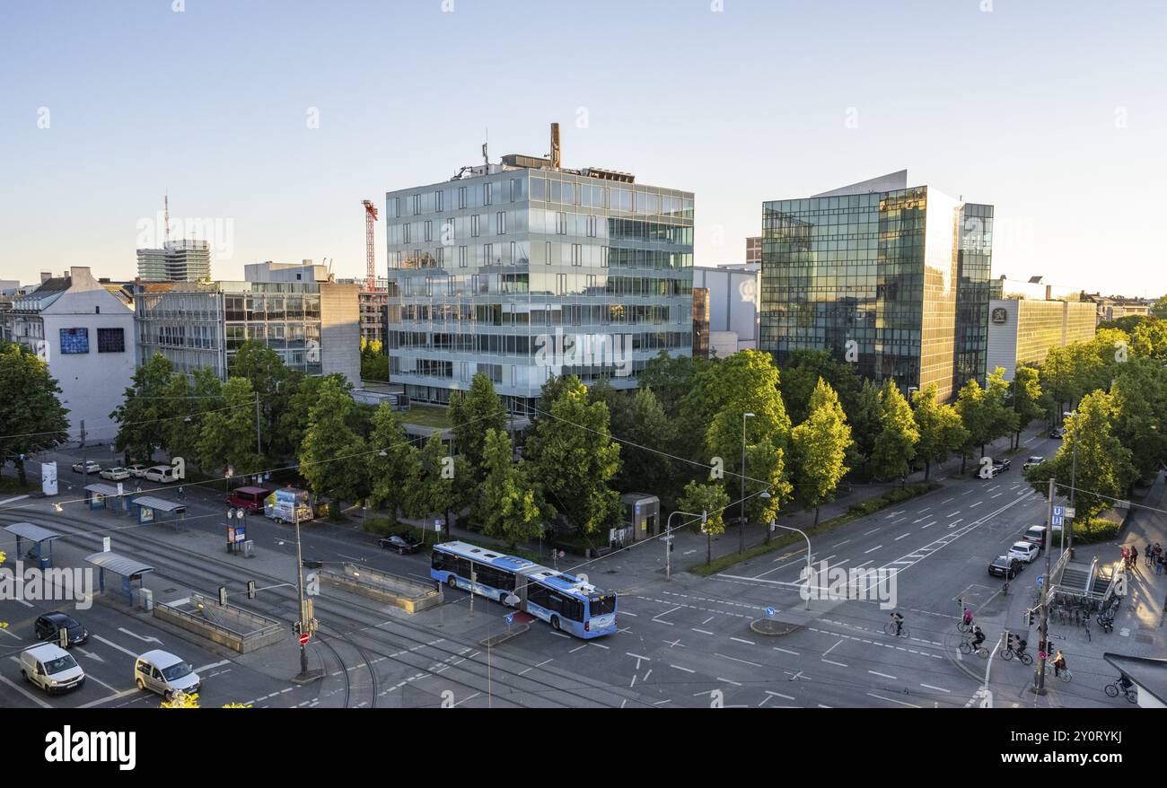 View from above of the crossroads at Stiglmaierplatz with public bus ...