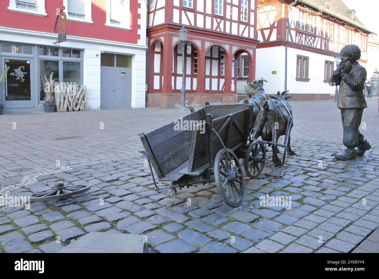 Sculpture goat cart with boy and broken cart, wheel, cart wheel, cart ...