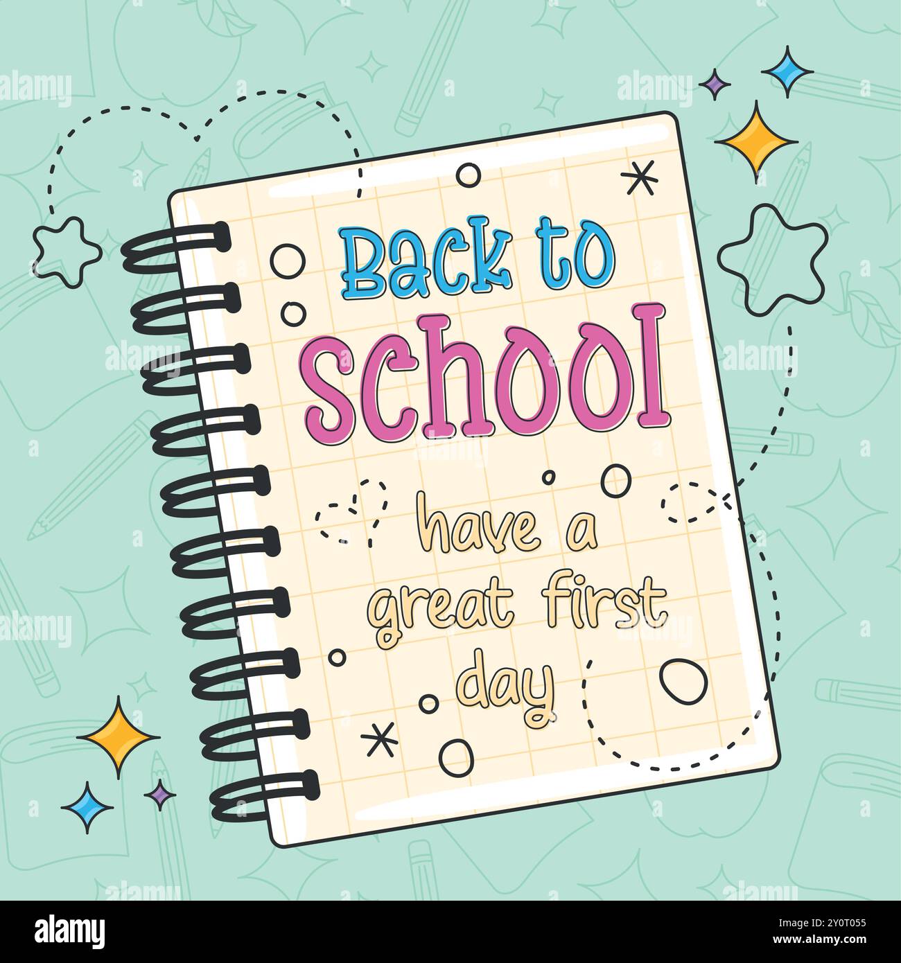 Back to school spiral notebook with message on grid paper Vector Stock ...
