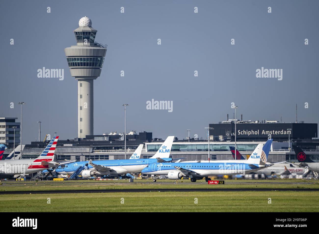 Aircraft at Amsterdam Schiphol Airport, taxiway, apron, air traffic ...