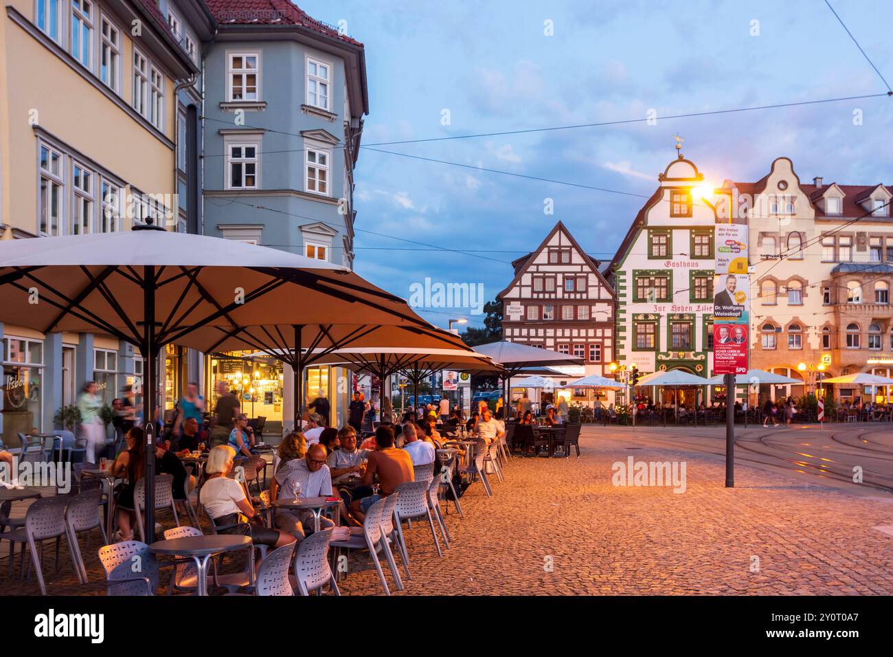 square Domplatz, open air restaurant Erfurt Thüringen, Thuringia ...