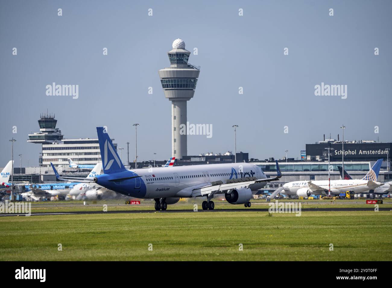 Anadolujet Airbus A321, aircraft landing at Amsterdam Schiphol Airport ...