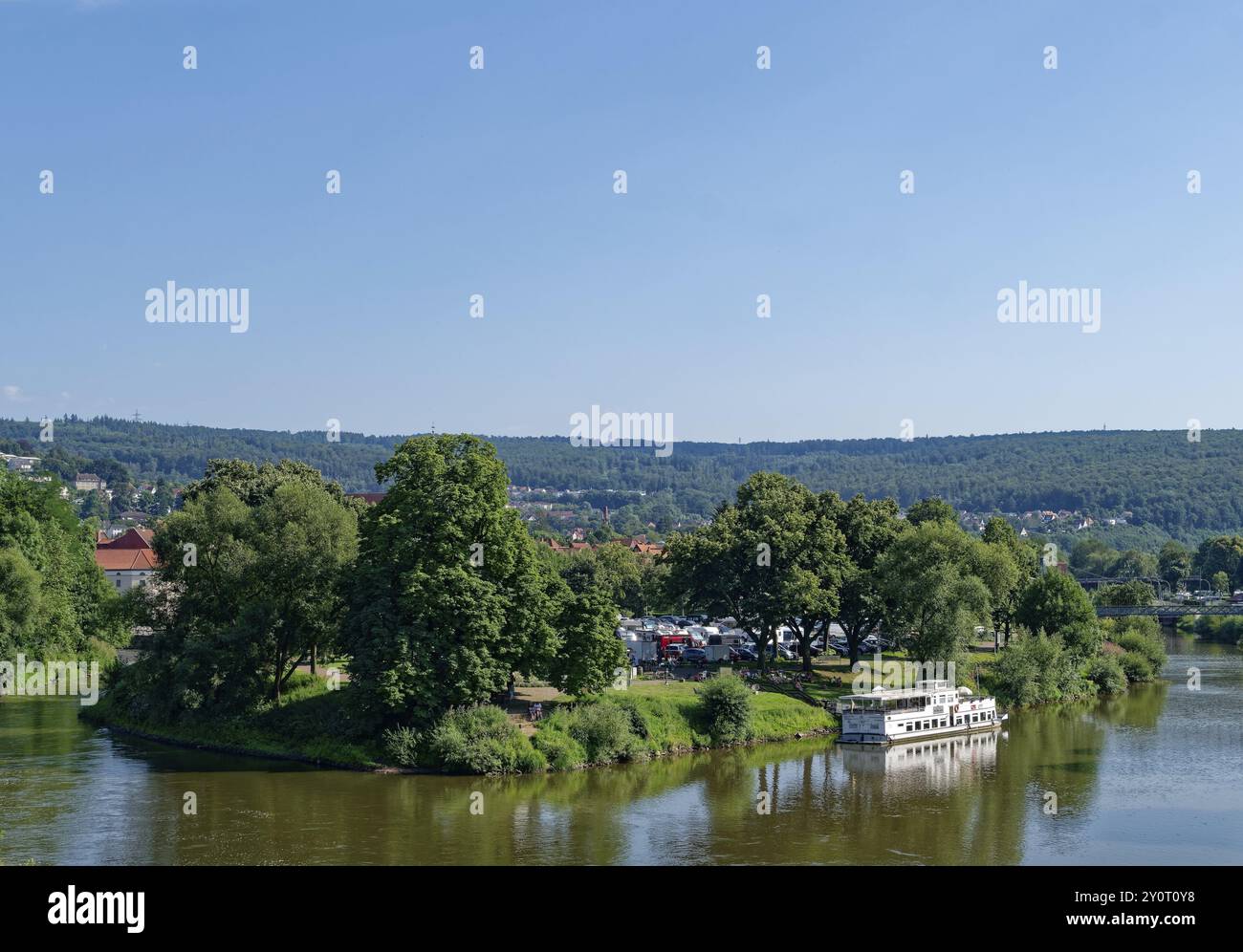 Confluence of the Werra on the left and the Fulda on the right in front ...