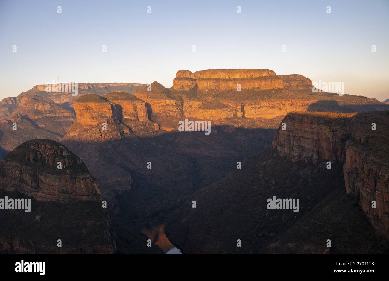 Sunset at Blyde River Canyon with Three Rondawels peak, view of canyon ...