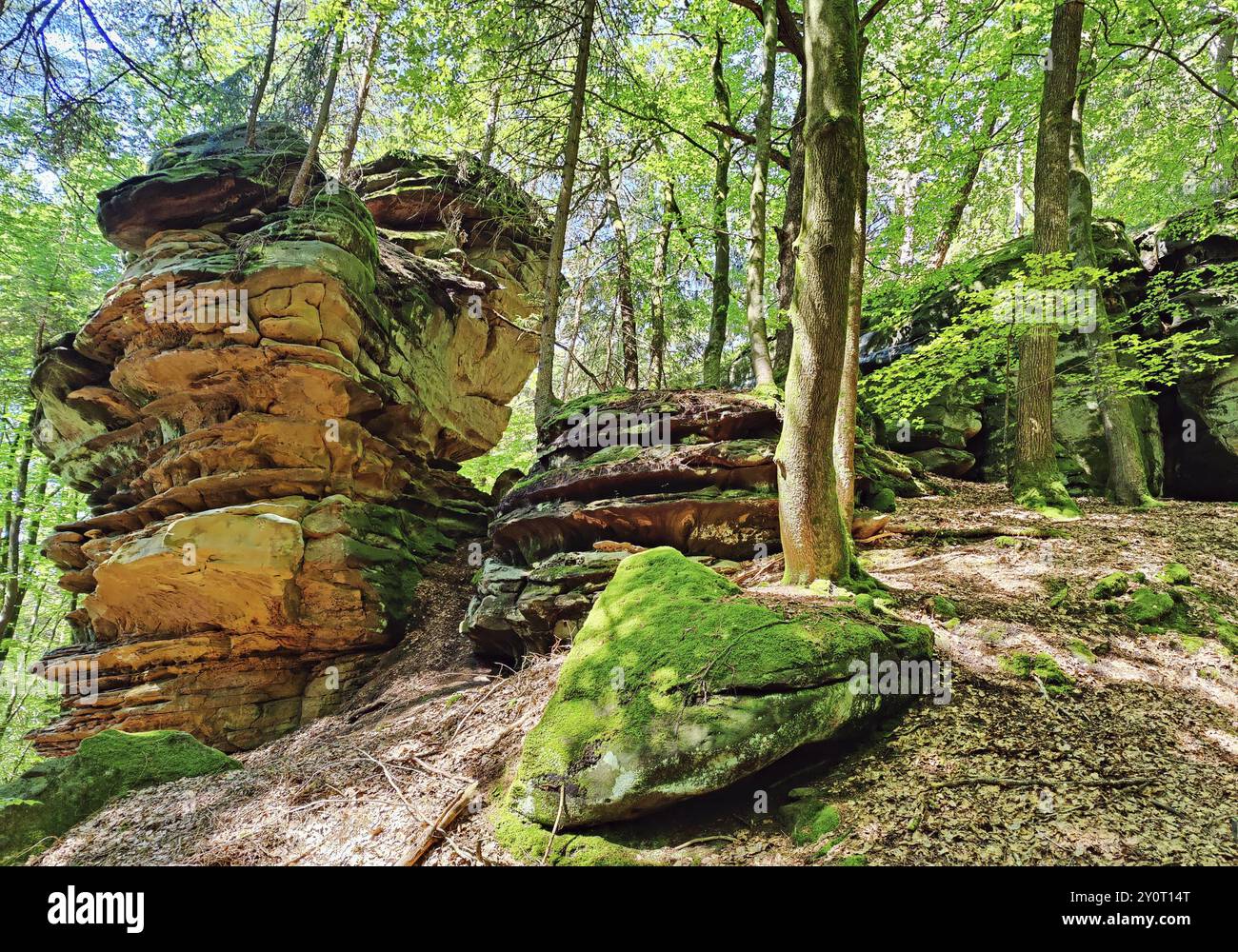 Bizarre red sandstone rock landscapes in the Sauerschweiz, Southern ...