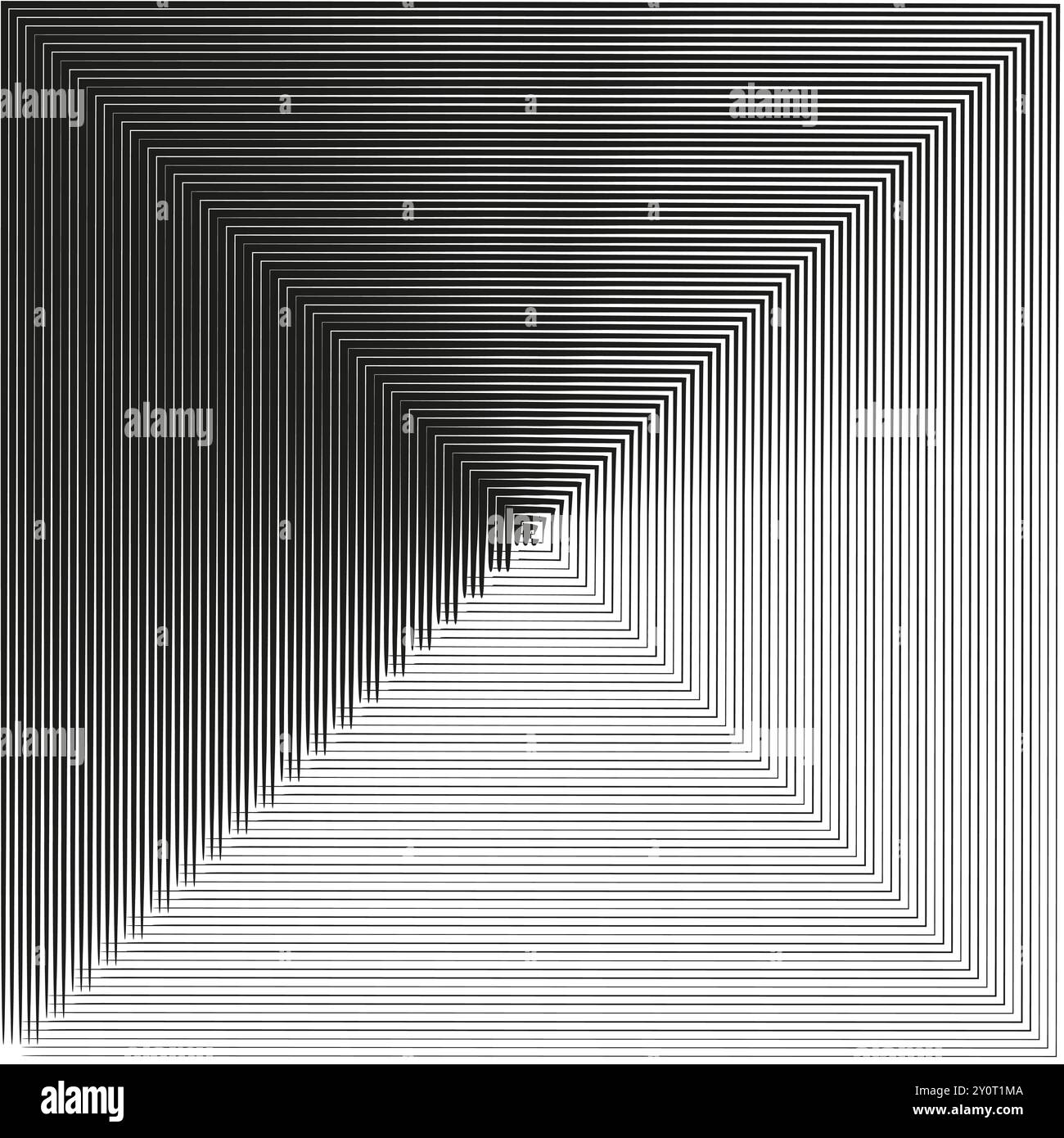 Abstract geometric square pattern. Black and white optical illusion. Vector concentric lines ...