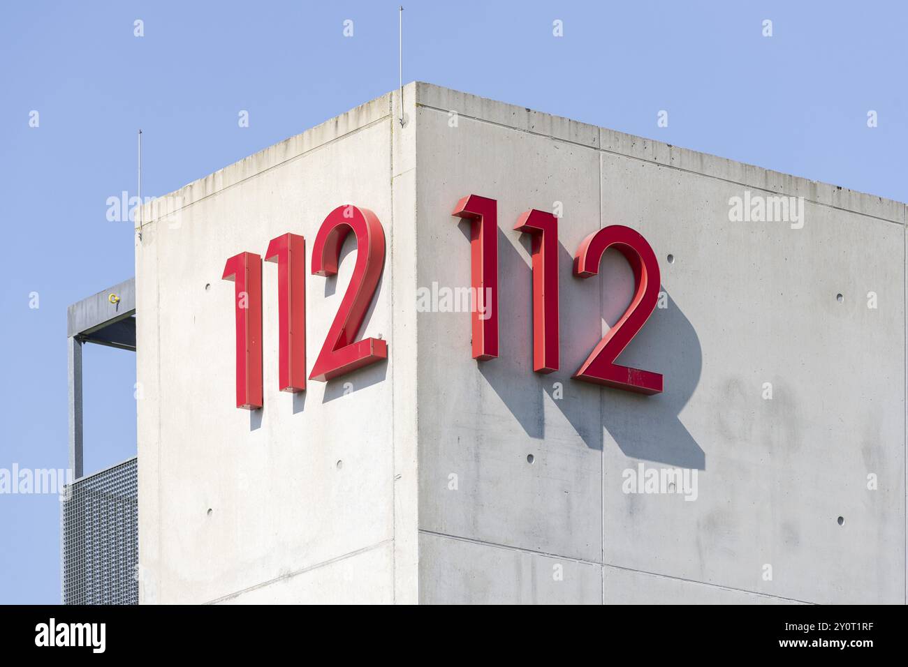 Symbolic image, emergency number 112 on a building, facade, emergency ...