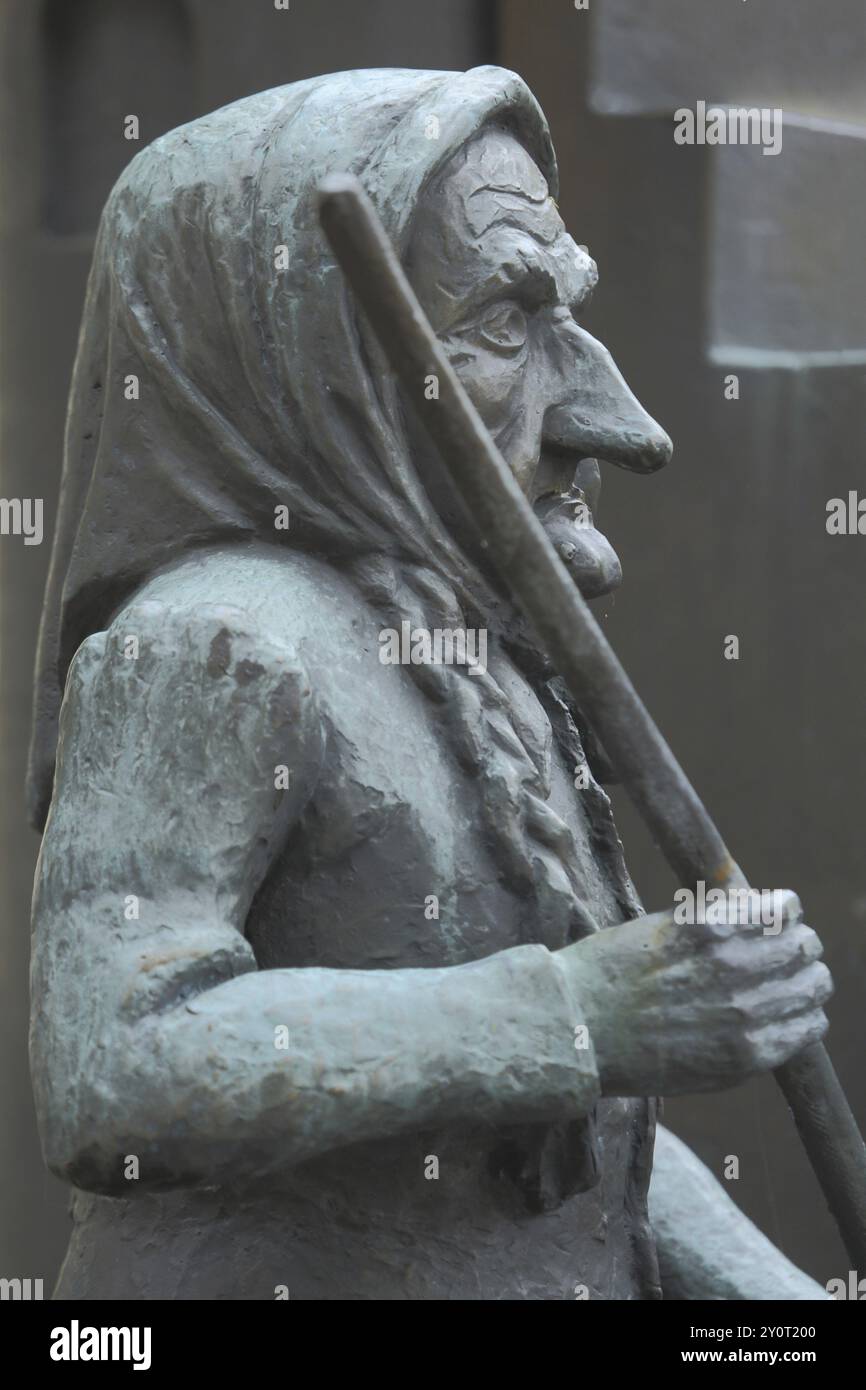 Sculpture Witch by Hubert Rieber 1985 with broomstick, striking large ...