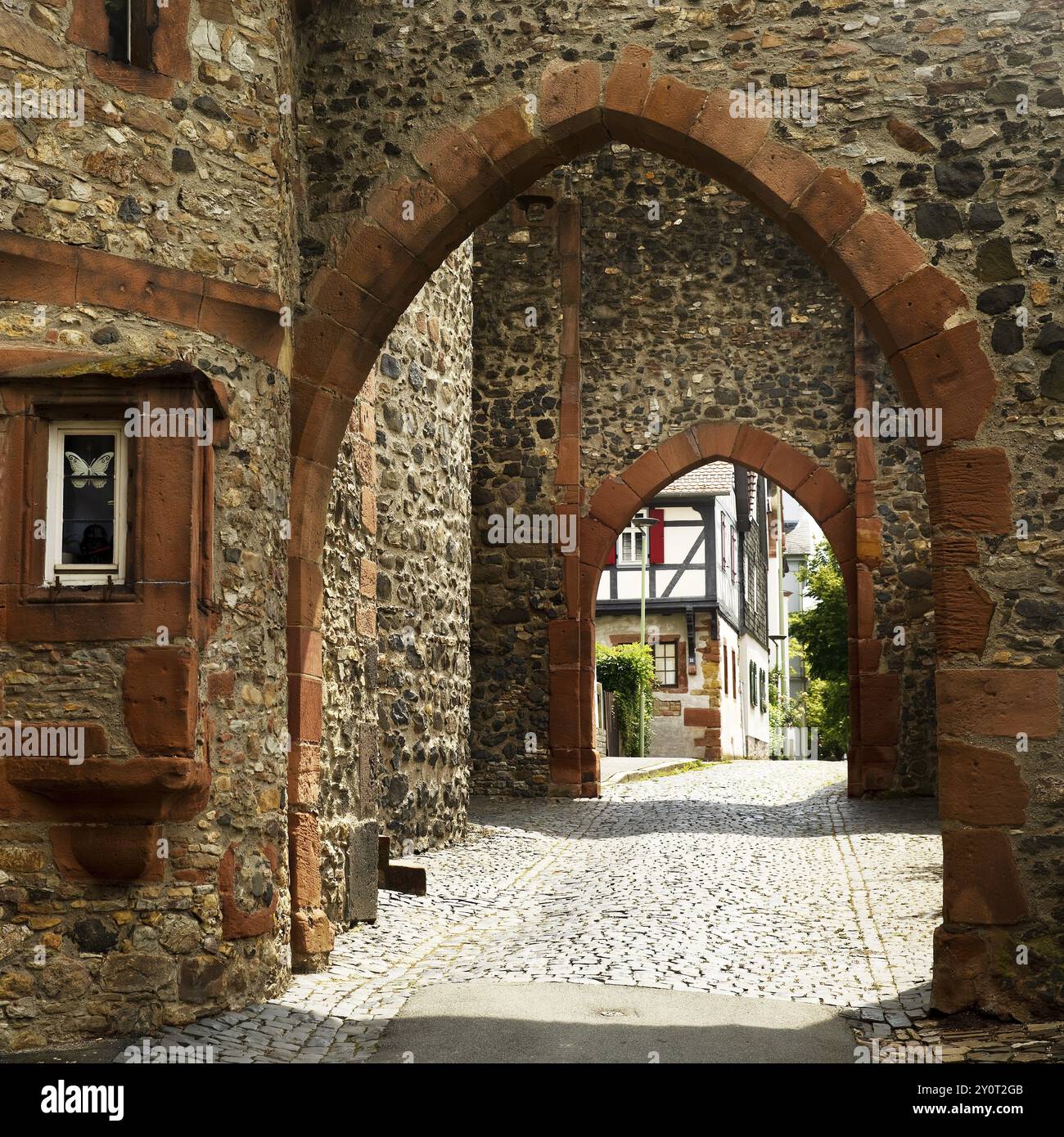 Double castle gate, north gate at the Adolfsturm, medieval Friedberg ...