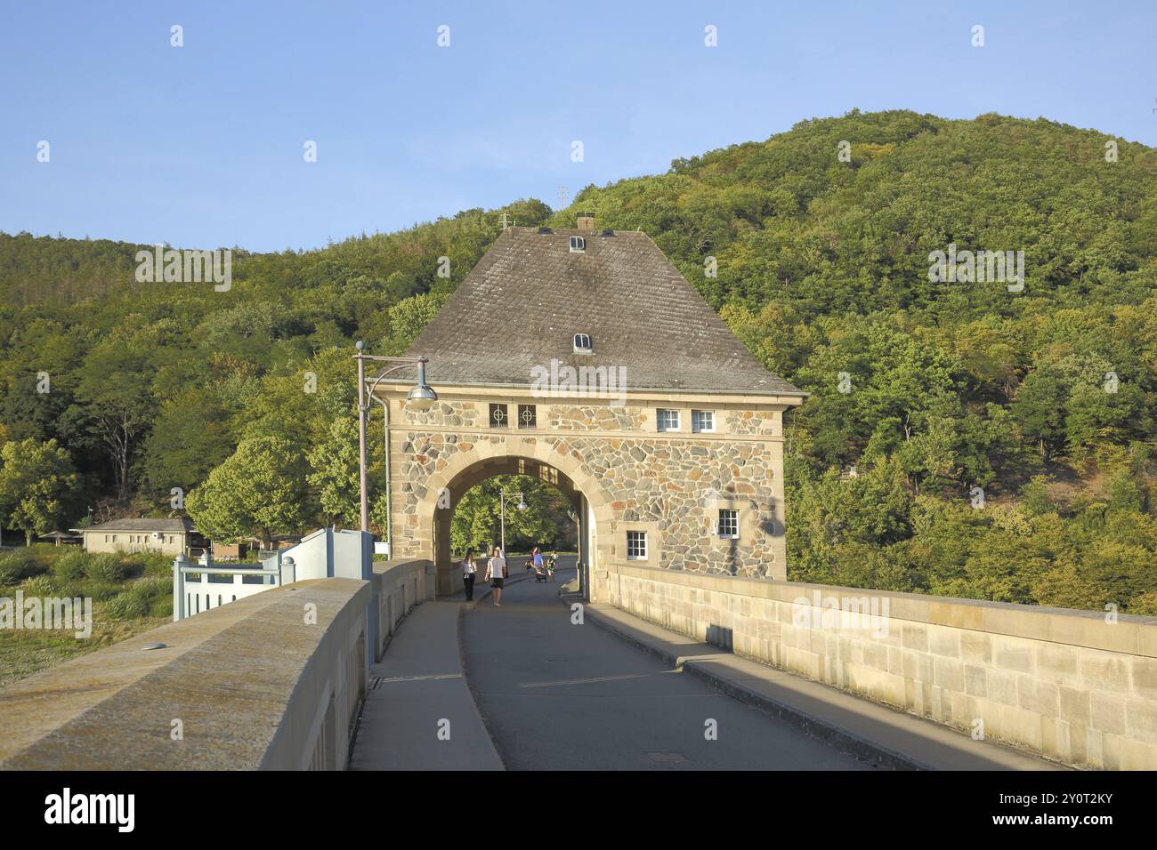 Eder Dam with dam wall and gatehouse, dam, Edersee, Hesse, Germany ...