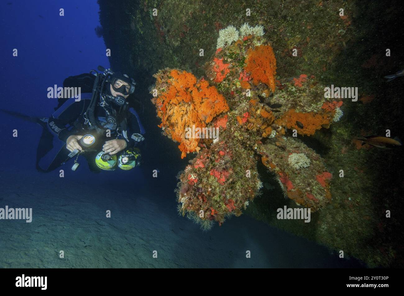 Diver with special equipment Stages additional diving cylinders for ...