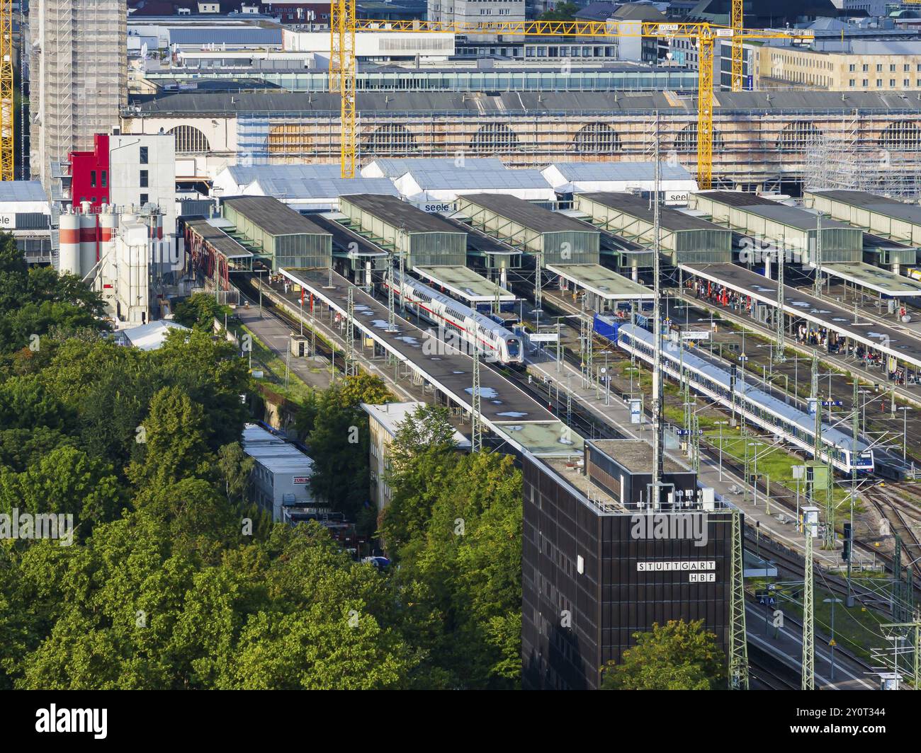 Track apron at the main station, platform with regional train and ...
