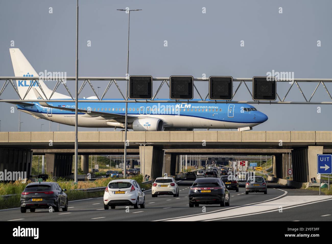Amsterdam Schiphol Airport, KLM Boeing 737 aircraft on the taxiway ...
