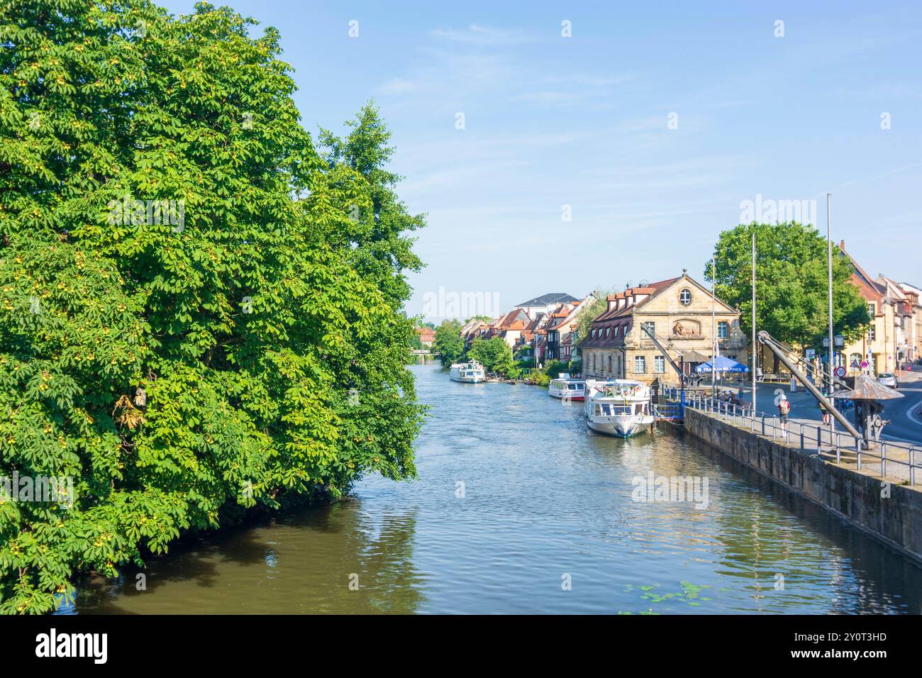 river Regnitz, Am Kranen, passenger ships Bamberg Oberfranken, Upper ...