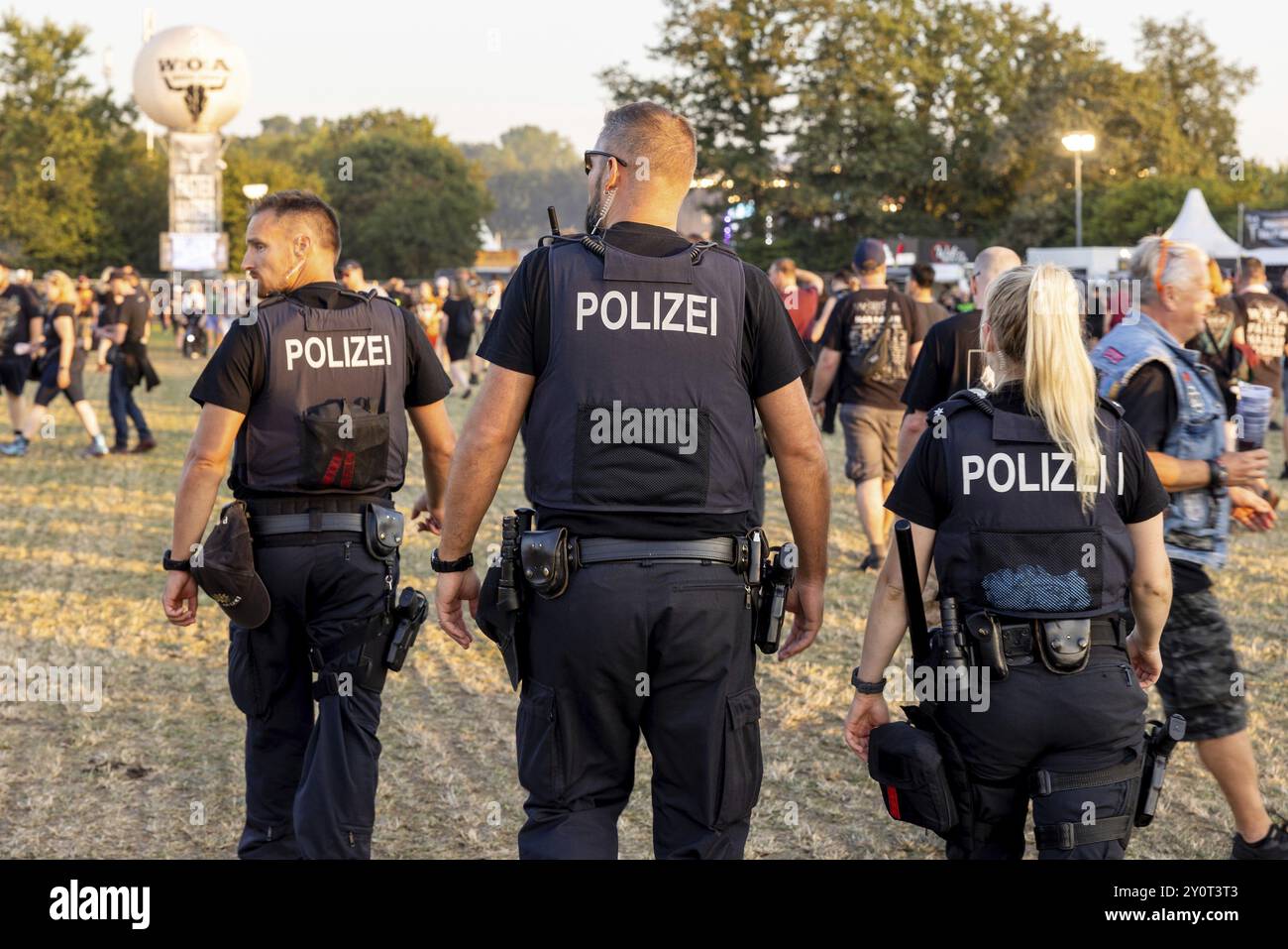Police officers at the Wacken Open Air in Wacken. The traditional metal ...
