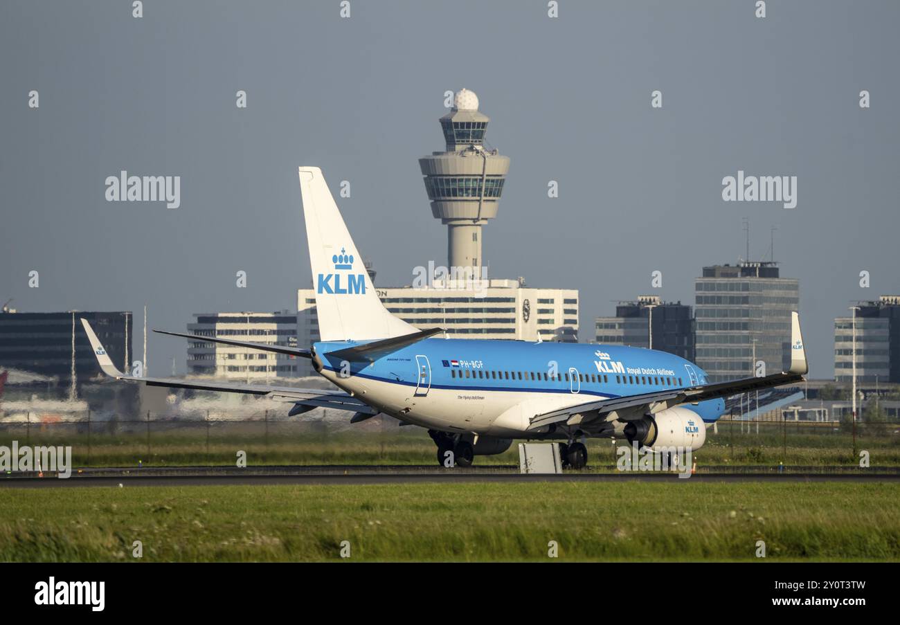 KLM aircraft after landing at Amsterdam Schiphol Airport, Polderbaan ...