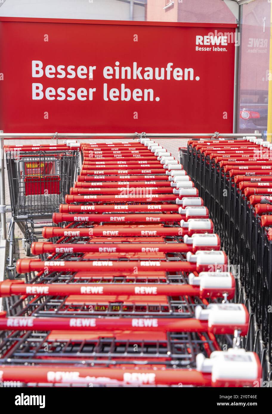 Shopping trolley from food retailer REWE Stock Photo - Alamy