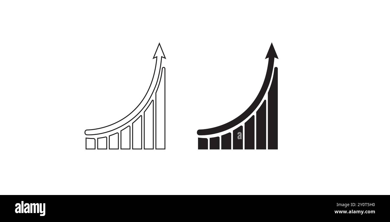 Growing bar graph icon on circle line. Rising arrow symbol vector Stock ...