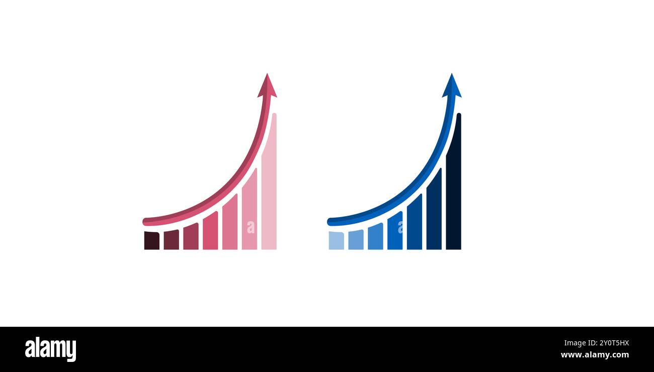 Growing bar graph icon on circle line. Rising arrow symbol vector Stock ...