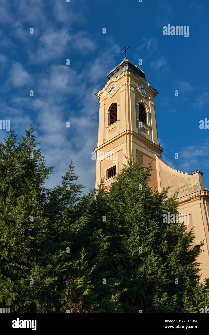 Old church tower sunny blue sky Stock Photo - Alamy