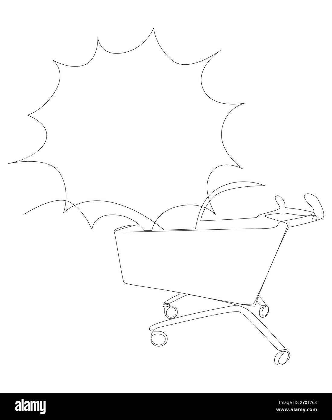 One continuous line of speech bubble with Shopping Cart. Thin Line Illustration vector concept ...