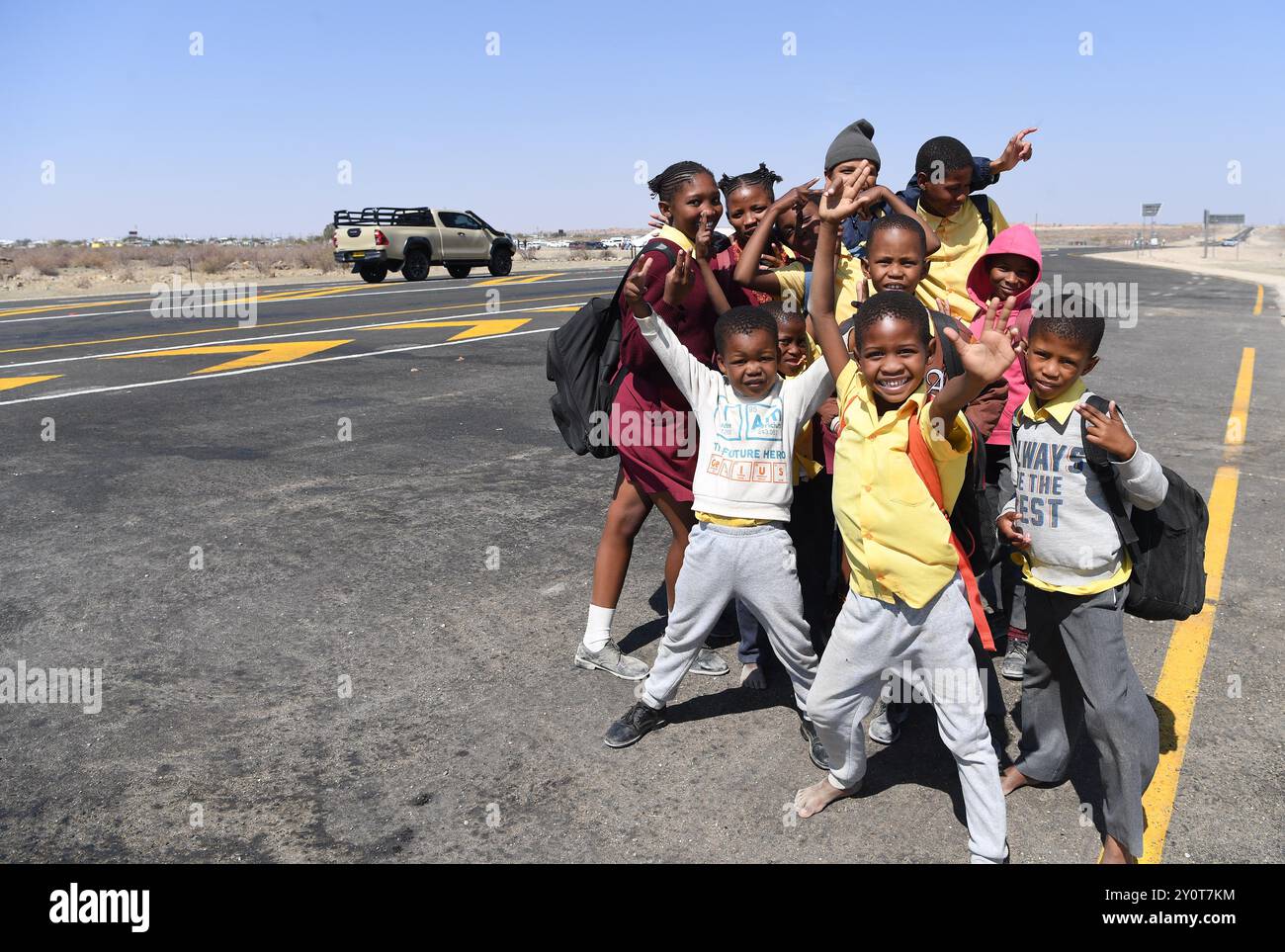 Windhoek, Namibia. 3rd Sep, 2024. Children pose for a photo during a ...
