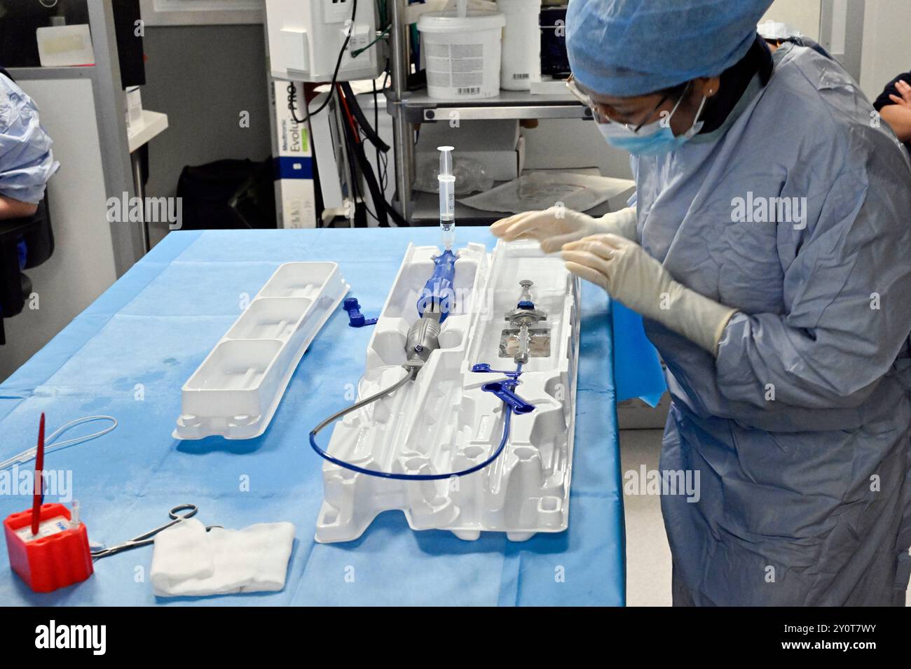 Transcatheter aortic valve implantation (TAVI) procedure on an 89-year ...