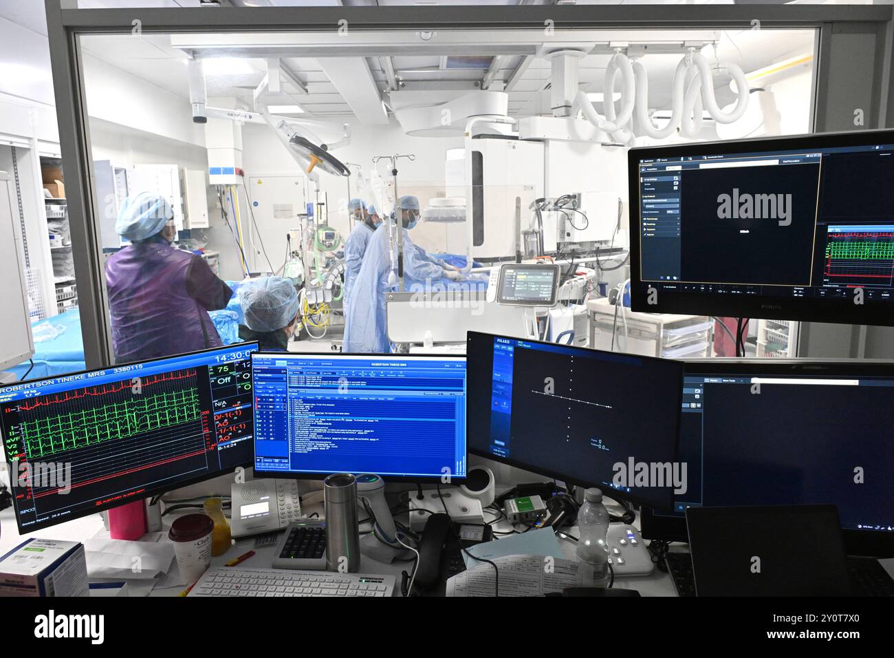 Operating room in a hospital during a transcatheter aortic valve ...