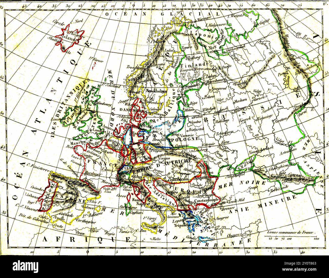 19th century map of Europe. From 'Universal Dictionary of Geography' by ...