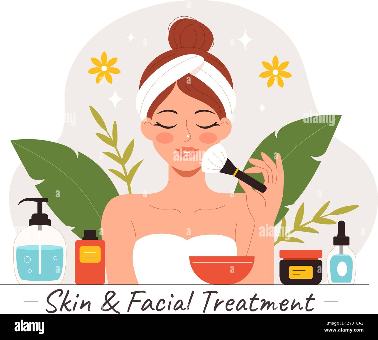 Vector Illustration of Facial and Skin Treatment featuring Women’s ...