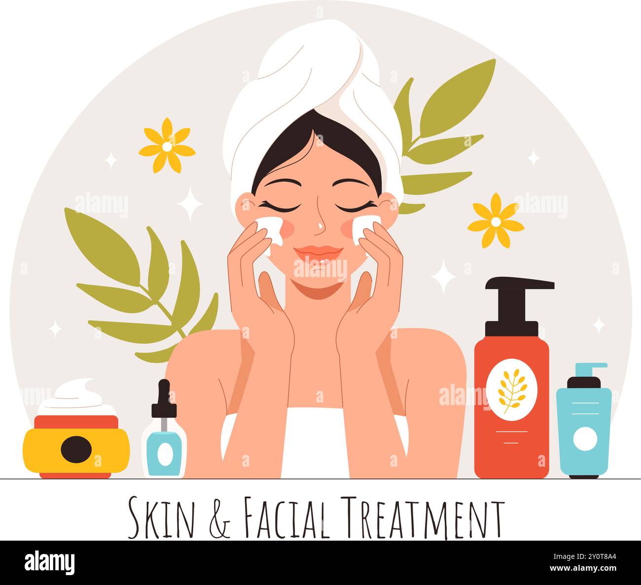 Vector Illustration of Facial and Skin Treatment featuring Women’s ...