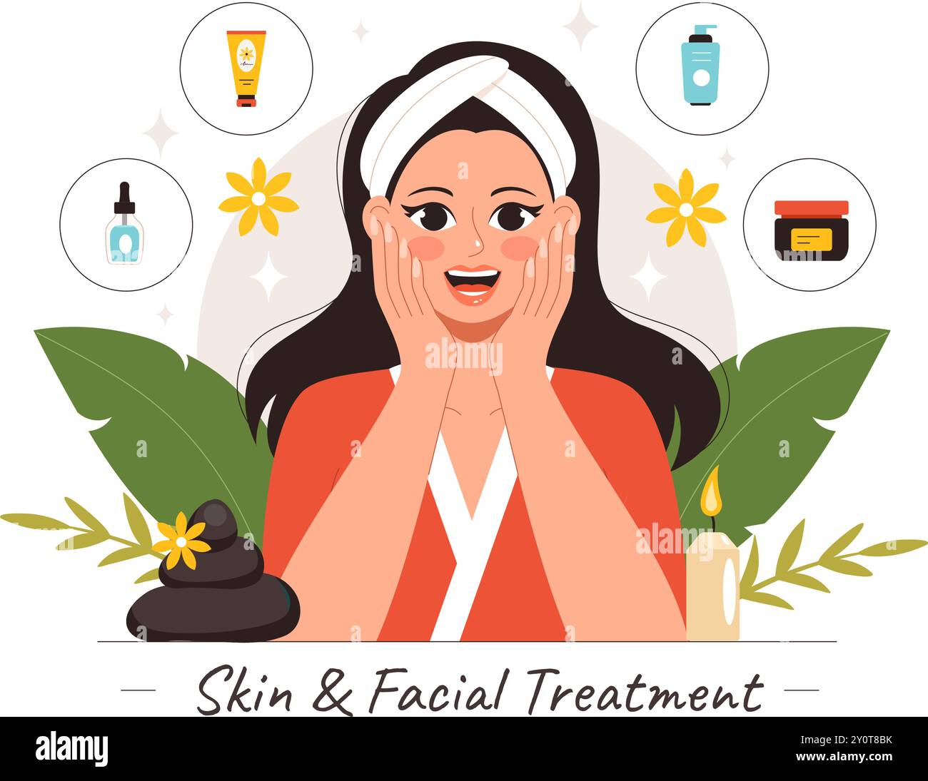 Vector Illustration Of Facial And Skin Treatment Featuring Womens
