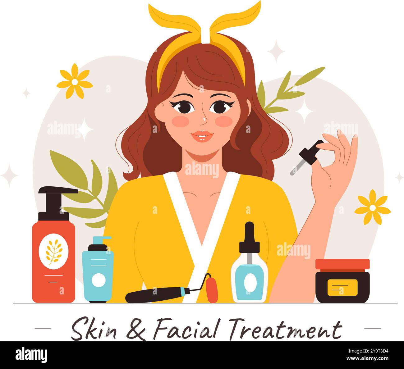 Vector Illustration of Facial and Skin Treatment featuring Women’s ...