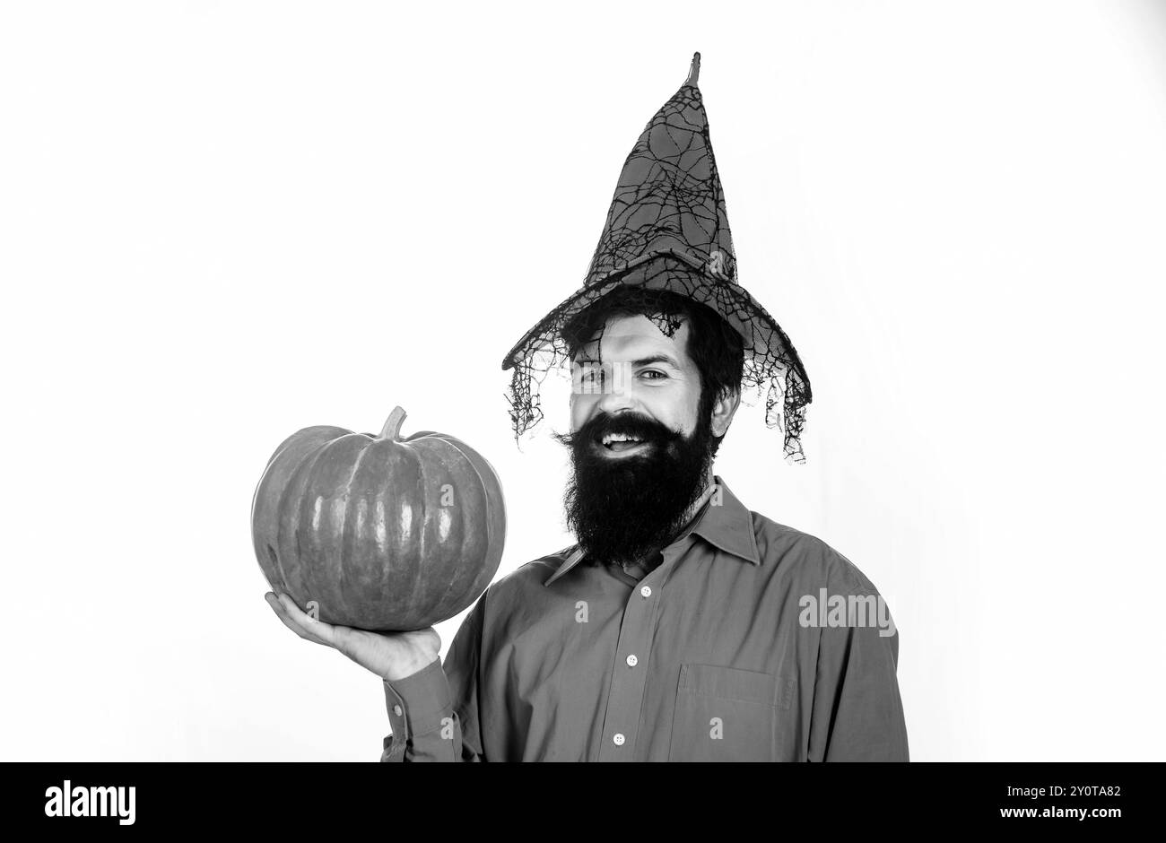 Halloween man posing pumpkins Black and White Stock Photos & Images - Alamy