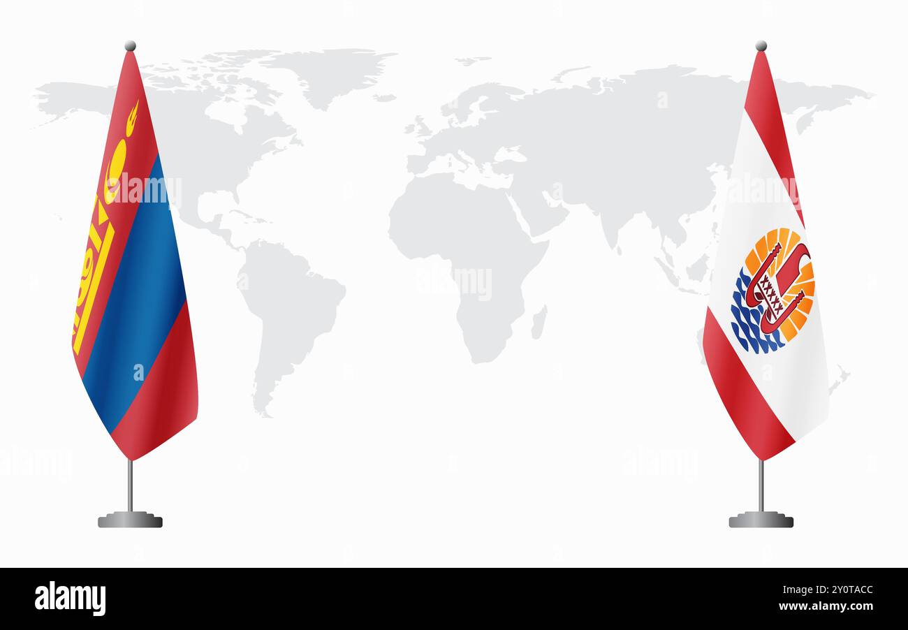 Mongolia and French Polynesia flags for official meeting against ...