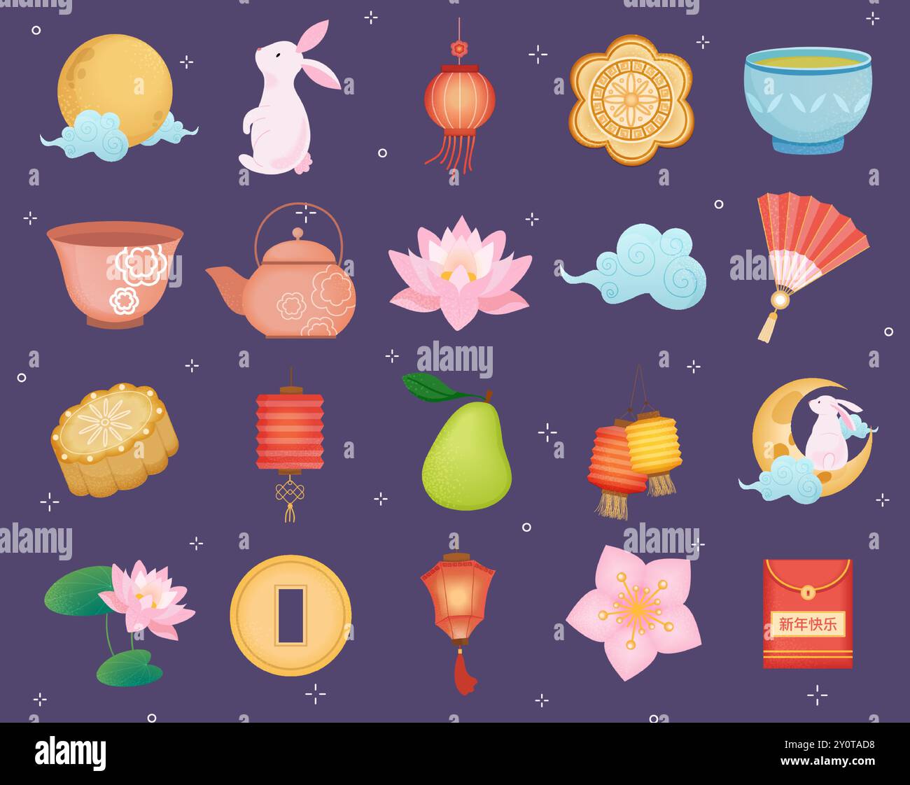 Mid Autumn Festival Icons Collection - Mooncake, Lanterns, Rabbit ...