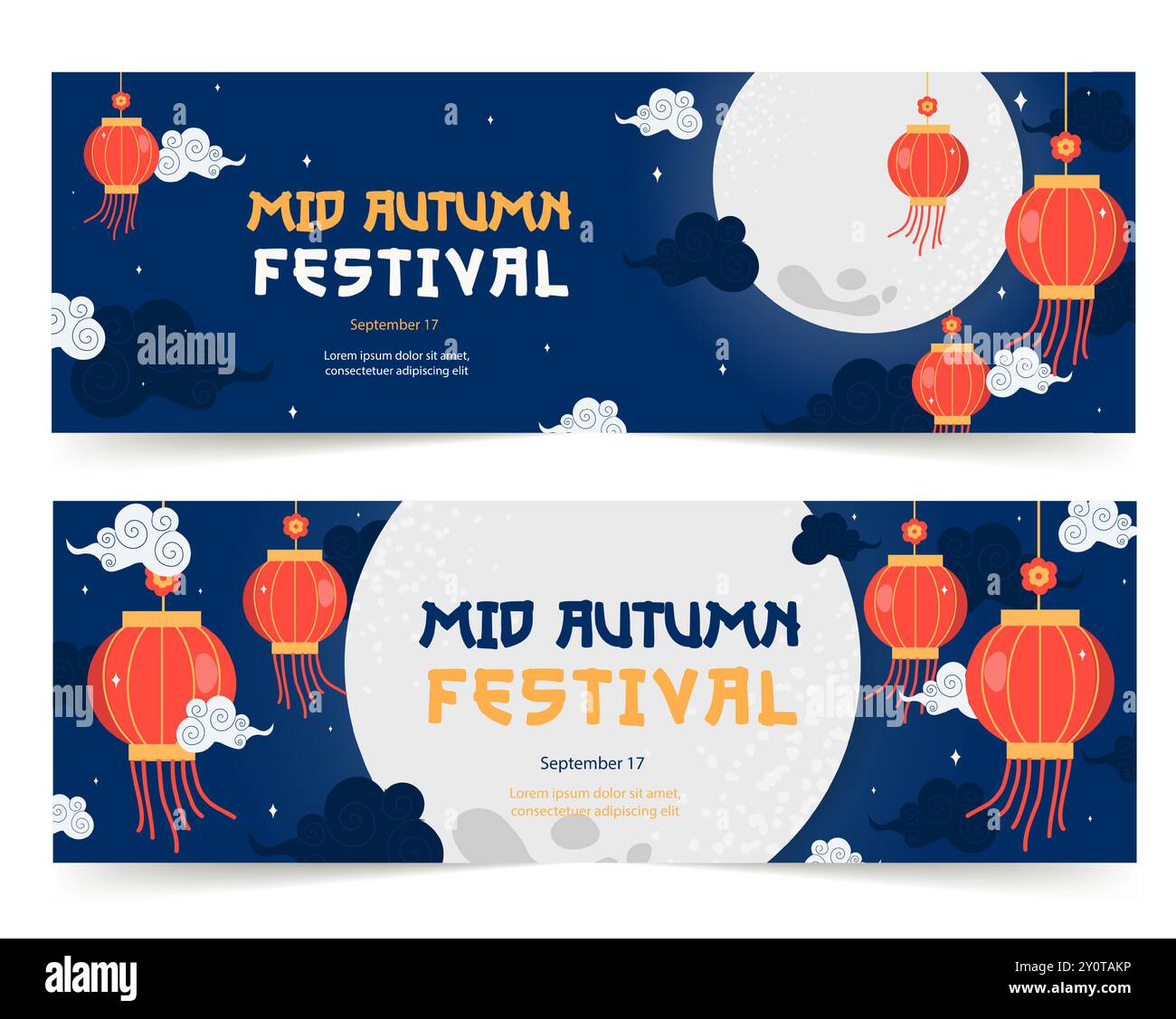Mid-Autumn Festival banners with lanterns and moon. Vector ...